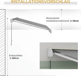 Markýza, elektricky/manuálně výsuvná, plná kazeta, dálkové ovládání, hliníkový rám, 3 x 2,5 m, světle šedá