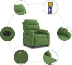 Elektrické zvedací masážní polohovací křeslo zelené samet 3205128
