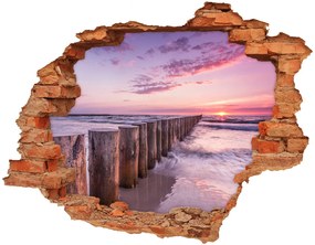 Wallmuralia Díra 3D ve zdi nálepka Dřevěný vlnolam 90x70 cm