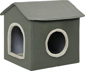 PawHut kočičí doupě, kočičí dům s polštářem, škrabací deska, dvě dveře, XXL kočičí bouda, dům pro psy, kočičí postel pro kočky do 5 kg, šedá, 39 x 43,