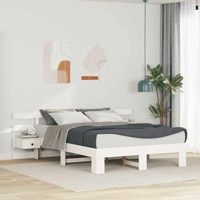 Rám postele s čelo Bílá 150 x 200 cm Masivní borové dřevo 3385686