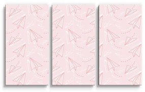 Sablio Obraz - 3-dílný Růžové papírové vlaštovky - 120x80 cm