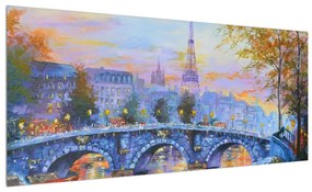 Obraz malované krajiny s Eiffelovou věží (100x40 cm)