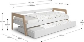 Bílá dětská postel z borovicového dřeva s výsuvným lůžkem s úložným prostorem s roštem 90x200 cm Carrie – Marckeric