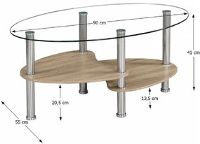 Kondela Konferenční stolek, ocel/čiré sklo/dub sonoma, PANTY NEW