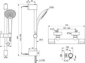 IDEAL STANDARD Ceratherm T25 Sprchový set s termostatem 2 proudy chrom