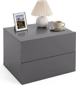 Costway Nástěnný noční stolek s 2 zásuvkami Plovoucí dřevěný – 42 × 30 × – šedá