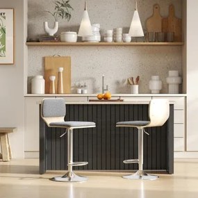 HOMCOM 2dílná sada barových židlí, výškově nastavitelná, s opěradlem a opěrkou nohou, otočná o 360°, 41x47,5x81-102 cm, šedá