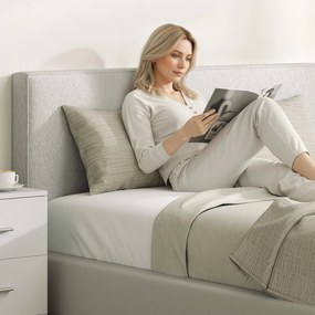 HOMCOM čalouněné nástěnné čelo s efektem lnu, 140 × 60 cm, krémové — rám z eukalyptu, snadná montáž na stěnu