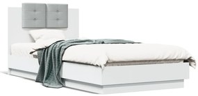 vidaXL Rám postele s čelem a LED osvětlením bílý 90 x 200 cm