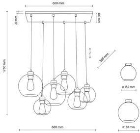 Lustr na lanku CUBUS 6xE27/60W/230V