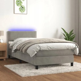Box Spring Postel S Matrací A Led Samet Světle Šedá Hladké s hřebíky 90 x