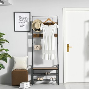 HOMCOM Stojan na kabáty a boty s 8 háčky a 2 policemi MDF Černá 72,1 x 34 x 184,8 cm