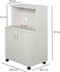 HOMCOM Mikrovlnná část kuchyňské skříňky se 2 dvířky a nastavitelnou policí na kolečkách, nosnost 70 kg, 60.4x40.3x97 cm, Bílá