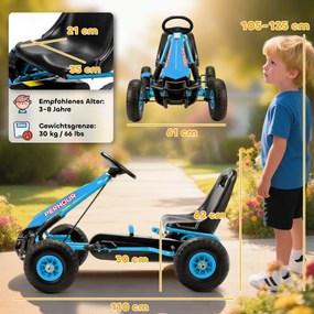 AIYAPLAY Pedálový gokart pro děti, výškově nastavitelné sedadlo, EVA kola, brzda, spojka, 3-8 let, modrá