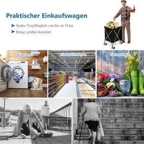Costway Nákupní košík Skládací nákupní vozík s kolečky – 66 × 46 × 94,5 – černý