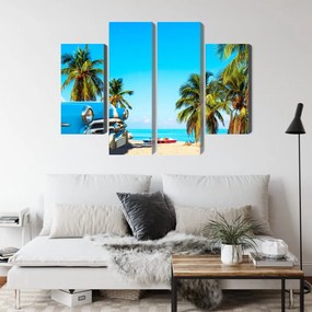 Vícedílný obraz Pláž Varadero Na Kubě A Americké Auto Nedostatek Nedostatek Plátno Canvas 200x150
