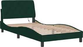 Rám postele s LED bez matrace tmavě zelený 100 x 200 cm samet 3213840