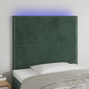Čelo postele s LED tmavě zelená 90x5x118/128 cm samet