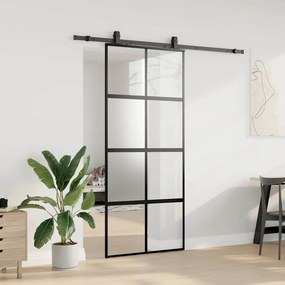 Posuvné dveře se sadou kování černé 90x205 cm Tvrzené sklo 3375893