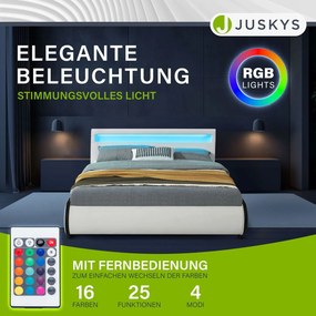 Juskys Čalouněná postel Sevilla s LED osvětlením Barva: tmavě šedá, Velikost: 140 × 200 cm