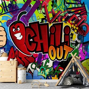 Fototapeta Chili out - street art s barevnými nápisy v angličtině a paprikou