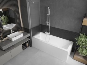 Mexen Next, vanová zástěna 1-křídlová 50 x 150 cm, fixní křídlo, 6 mm sklo s pruhy, bílý profil, 895-050-000-00-09-20