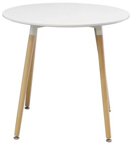 Kulatý jídelní stůl UNO — průměr 80 cm, buk, kov, bílá