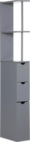 HOMCOM Moderní sloupcový koupelnový kabinet s 2 policemi, 2 zásuvkami a 1 bezpečnostním dvířkami 15x33x136,5 cm Šedý