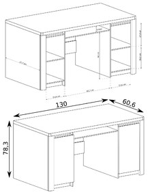 LIVINIO | psací stůl L-14 | 130 cm | ribbeck/bílá lesk