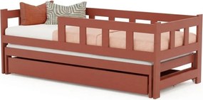 Benlemi Jednolůžko FENCE 90x200 3v1 se zábranou, přistýlkou a úložným šuplíkem Zvolte barvu: Cihlová, Zvolte zábranu: S jednou zábranou vpravo