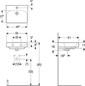 Geberit 500.256.01.1 - Závěsné umyvadlo Smyle Square 50x41 cm keramika/bílá