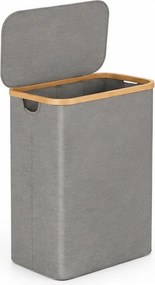 koš na prádlo, objem 100+ l, s víkem, 2 odnímatelné tašky, látka/bambus, 75x43x32 cm, šedá/přírodní, Dekorino KP20260003