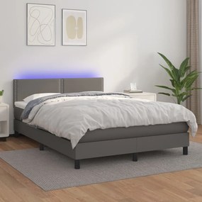 Box spring postel s matrací a LED šedá 140x190 cm umělá kůže 3134163
