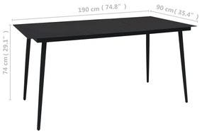 Zahradní jídelní stůl Tollay - 190x90x74 cm - ocel a sklo | černý