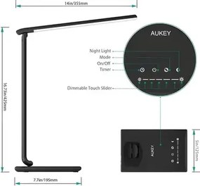 LT-T10 černá / Stolní LED lampička / dotykové ovládání / 12W / 3000-65