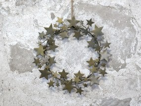 Mosazný antik kovový nástěnný věnec s hvězdami - Ø 28 cm