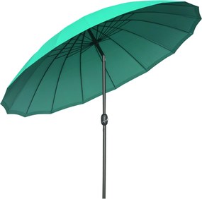 Zahradní slunečník Outsunny Ø250 cm s nastavitelným úhlem, 18 žebry a kličkou, voděodolný slunečník pro terasu a patio – zelený | Aosom