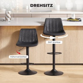 HOMCOM 2dílná sada barových židlí v retro designu, včetně opěrky nohou, výškově nastavitelná, plynový píst, černá