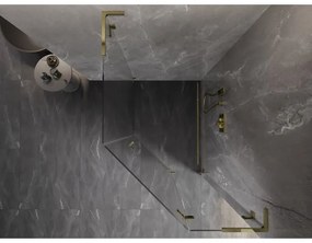 Mexen Lunar, L pravý výklopný pětiúhelníkový sprchový kout 80 x 100 cm, 8mm čiré sklo, zlatý profil, 831L-080P-100L-50-00-P