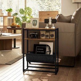 HOMCOM Koncový stolík s policí a stojanem na časopisy - Průmyslový design - 43D x 18Š x 56V cm Tmavě hnědý