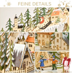 HOMCOM Adventní kalendář Vánoční dekorace, 24 zásuvek, LED světla, 39 cm x 9 cm x 42 cm, bílá + zelená 830-417