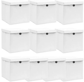 Úložné boxy s víky 10 ks bílé 32 x 32 x 32 cm textil 288352