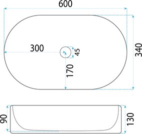 Rea Vanda, umyvadlo na desku 600x340x130mm, bílá lesklá, REA-U6526