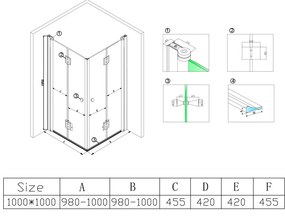 BPS-koupelny Čtvercový sprchový kout HYD-SK08C-M 100x100 černá/transparent - bez vaničky