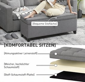 HOMCOM Lavice s úložným prostorem, polstrovaná lavice 120x40x48 cm s bezpečnostními panty, lněný vzhled, tmavě šedá