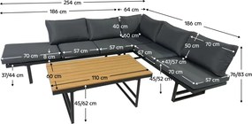 Kondela Zahradní set, černá/tmavě šedá/přírodní, ILARIA