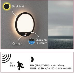 P 94664 LED venkovní panel Lamina vč. pohybové čidlo IP44 kruhové 280mm 3000K 14,5W 230V černá umělá hmota - PAULMANN