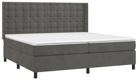 Box spring postel s matrací a LED tmavě šedá 200x200 cm samet,  3139824
