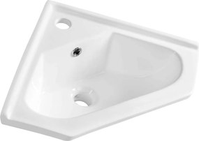 Aqualine - Umyvadlo rohové 41x18x41 cm, s přepadem, otvor pro baterii, bílá 1601-40